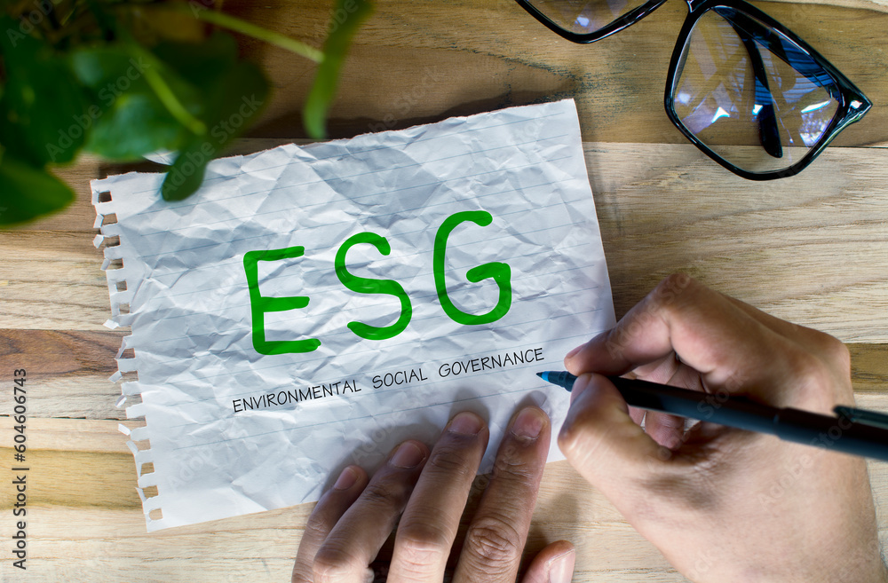 Words ESG on paper, ESG concept of environmental, social and governance ...