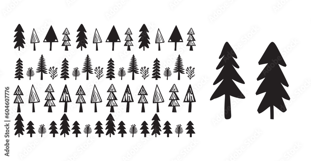 Scandi woodland tree banner in low brow style. Quirky nature forest ...