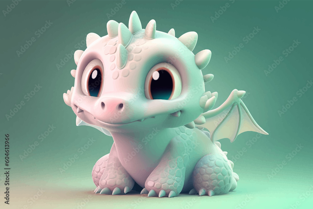Super cute blue little baby dragon with big eyes and wings. Fantasy ...