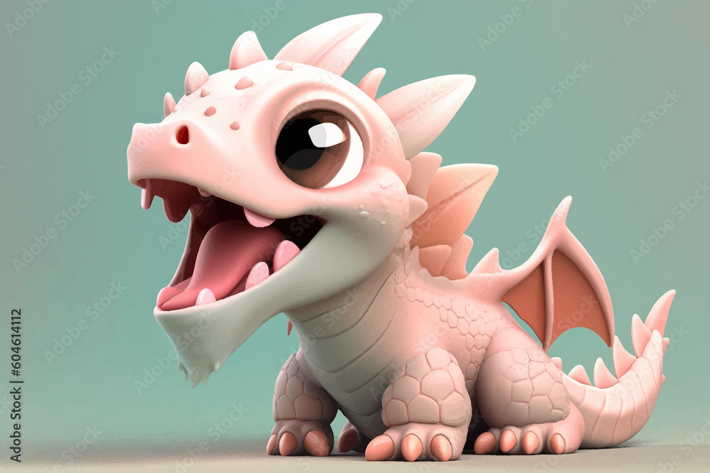 Super cute blue little baby dragon with big eyes and wings. Fantasy ...