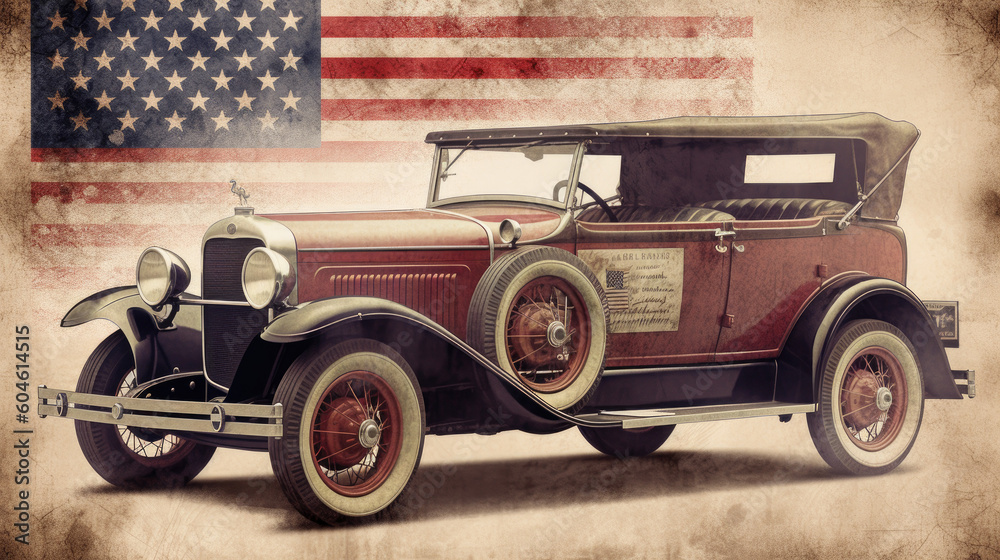 Vintage car with American flag background created with Generative AI ...