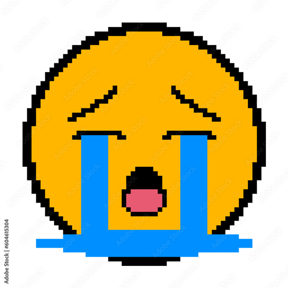 loudly crying face emoticon pixel art vector de Stock | Adobe Stock