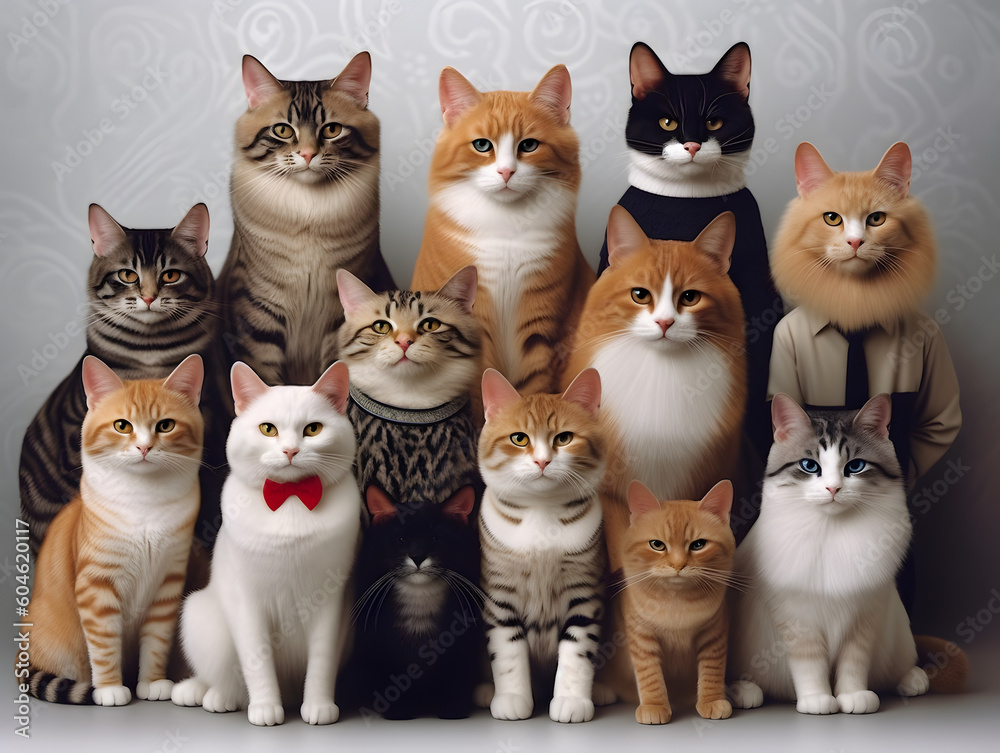 Different types and sizes of cats group. AI generated. Stock Photo ...