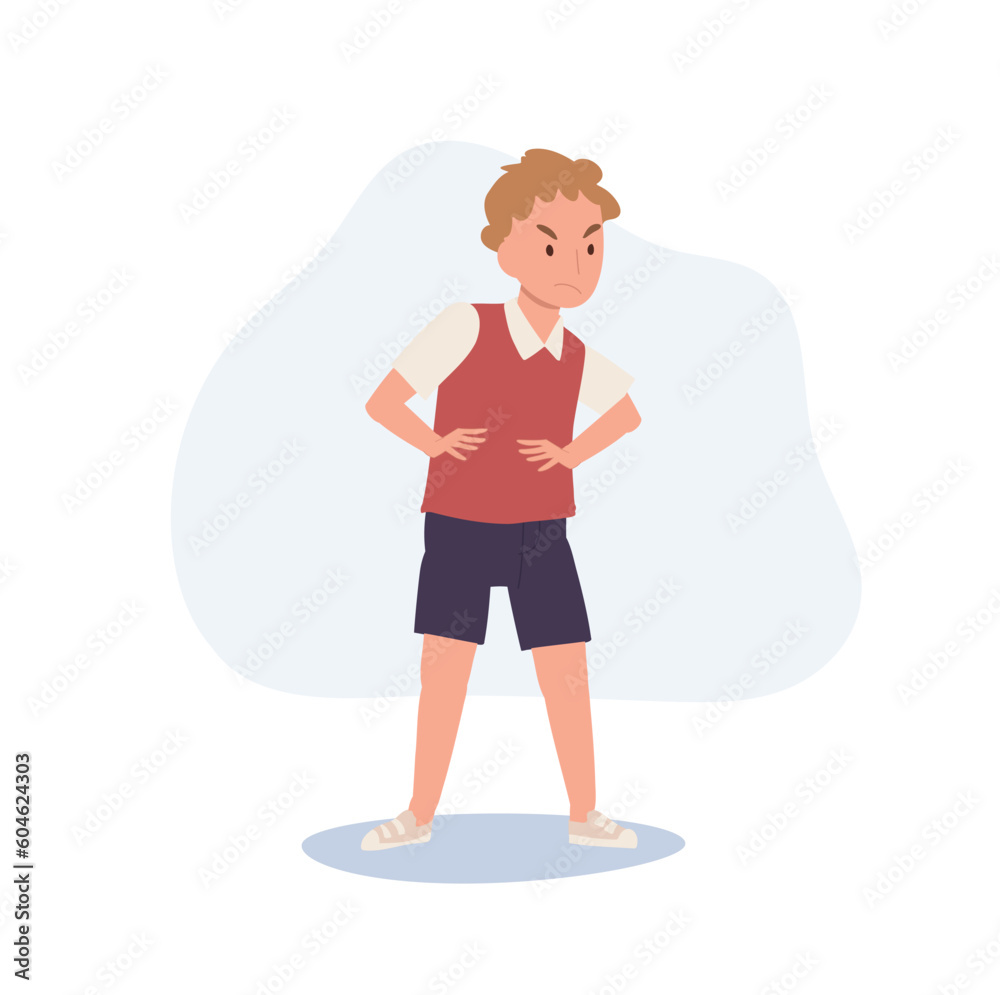 aggressive children. Angry unhappy boy. Flat vector cartoon ...
