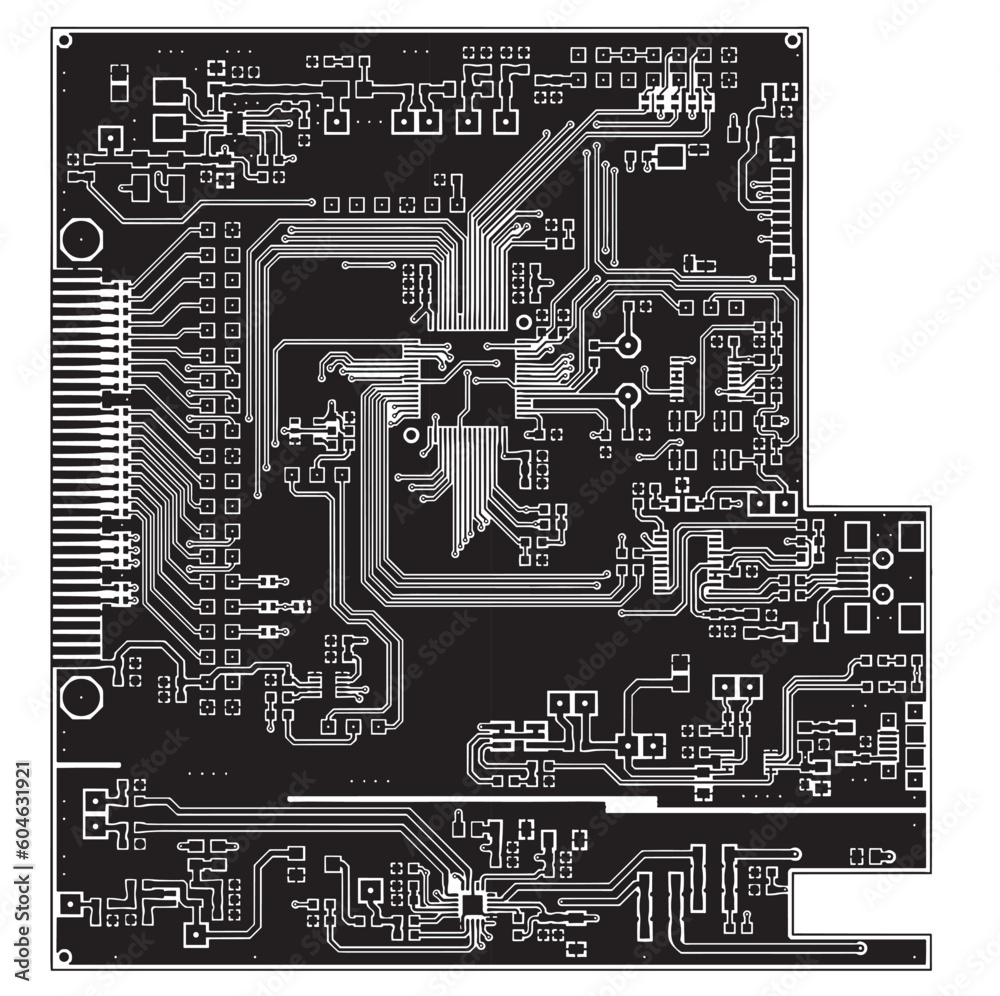 Vector printed circuit board of an electronic device with components of ...