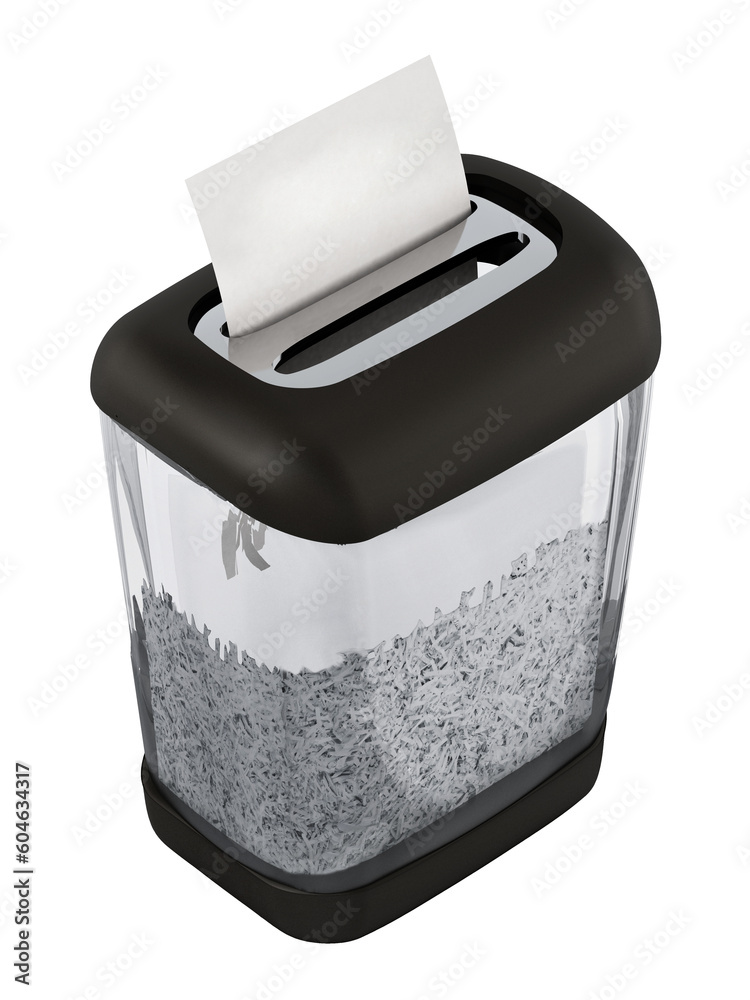 Paper shredder full of shredded paper on transparent background. 3D ...