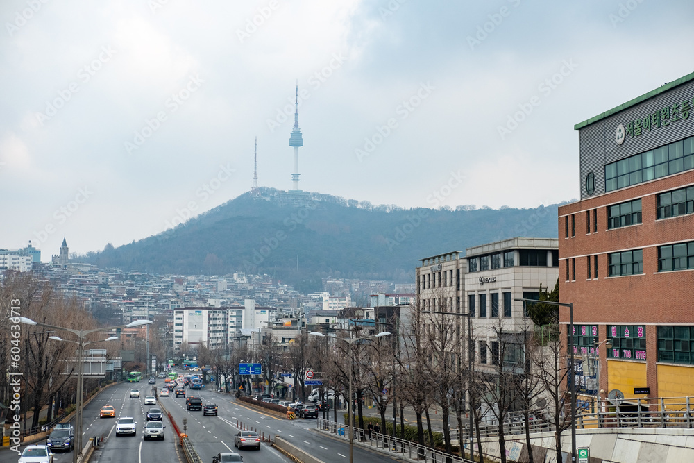 Seoul, South Korea - 19 February 2023: View of N Seoul Tower from ...