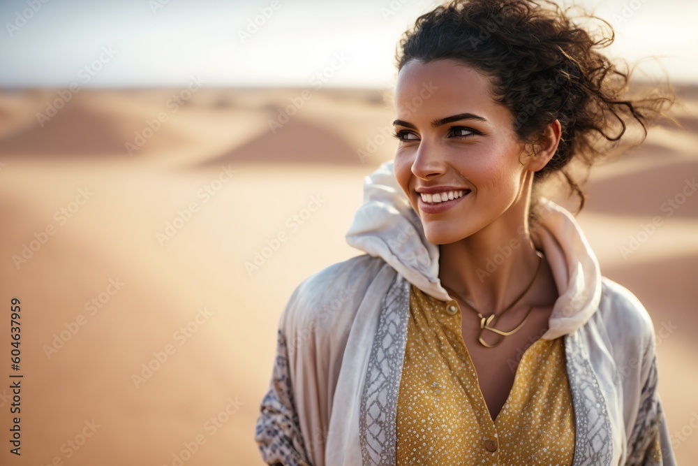 A stunning young Moroccan woman, adorned in traditional dress ...