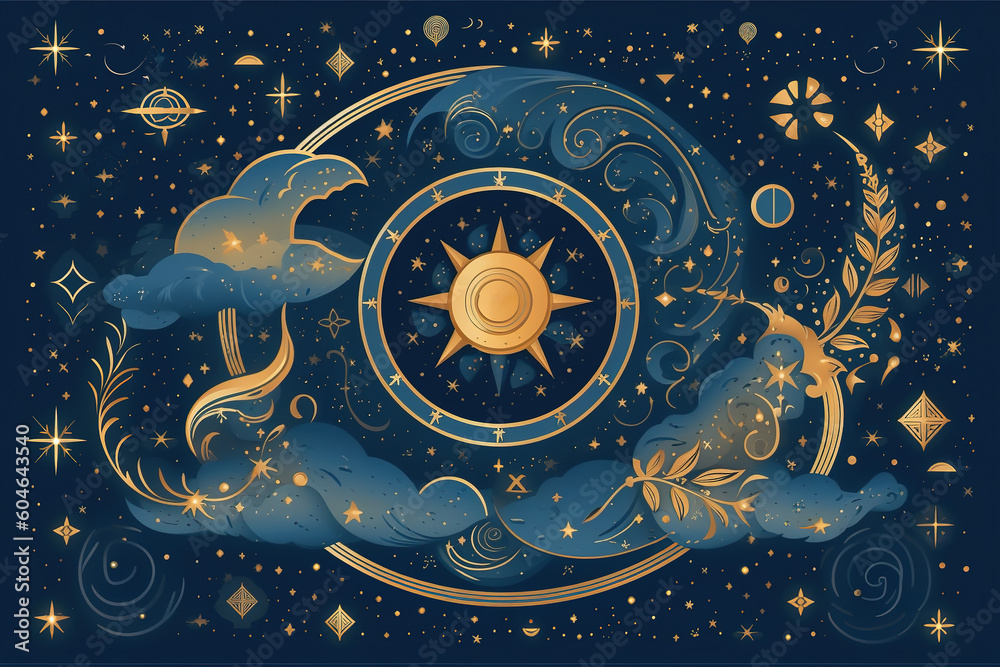 magic banner for astrology, magic divination, cosmic device, crescent ...