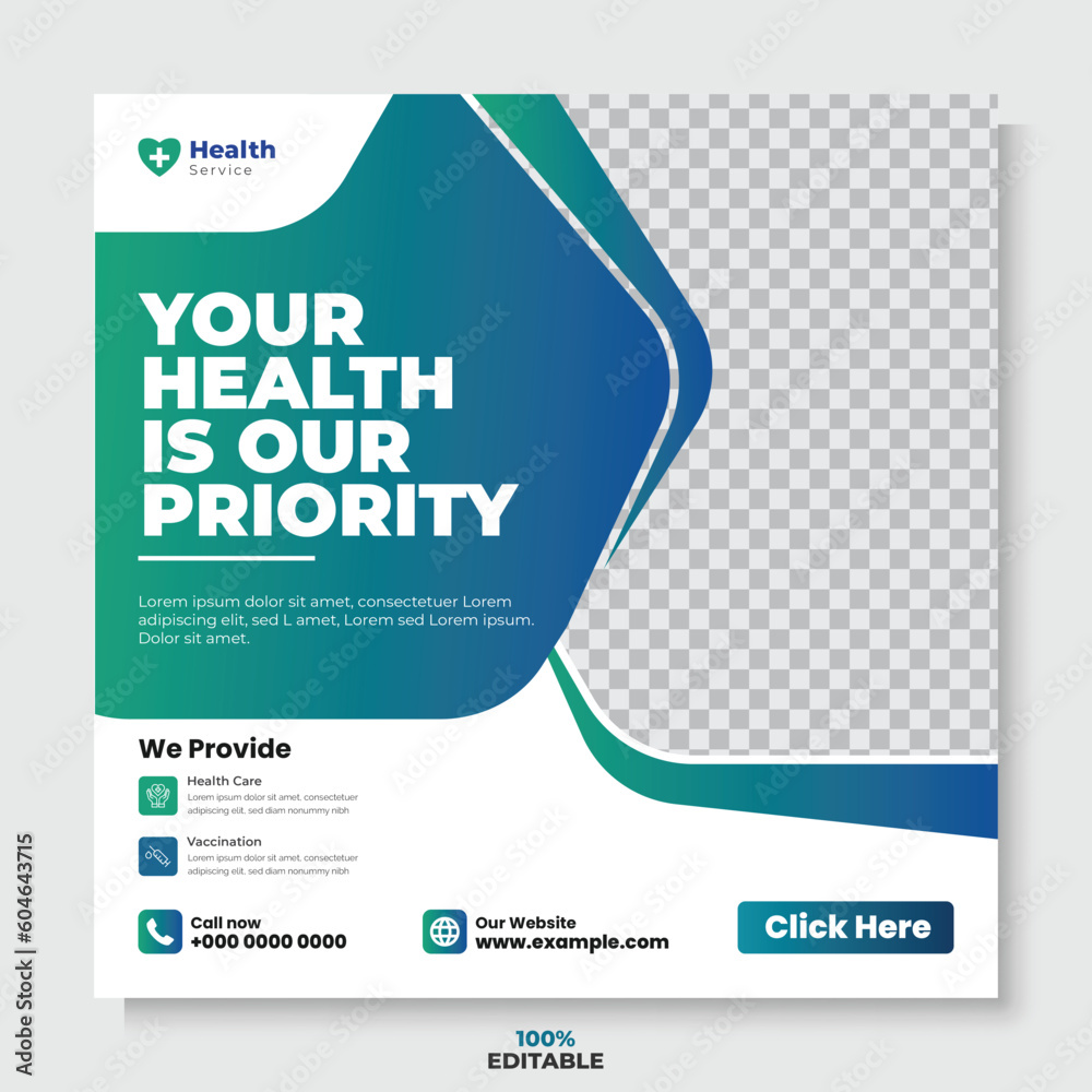 Modern Medical social media post template, unique health banner ...
