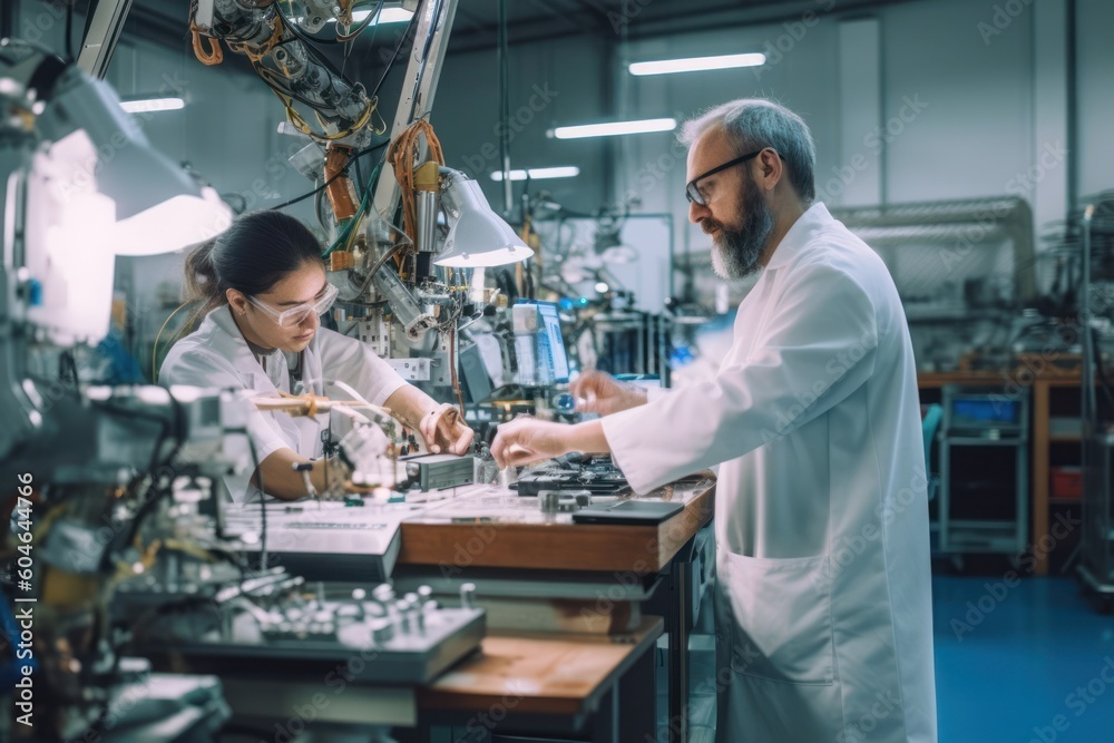 Scientists in a modern lab work with robotics, showcasing innovation in ...