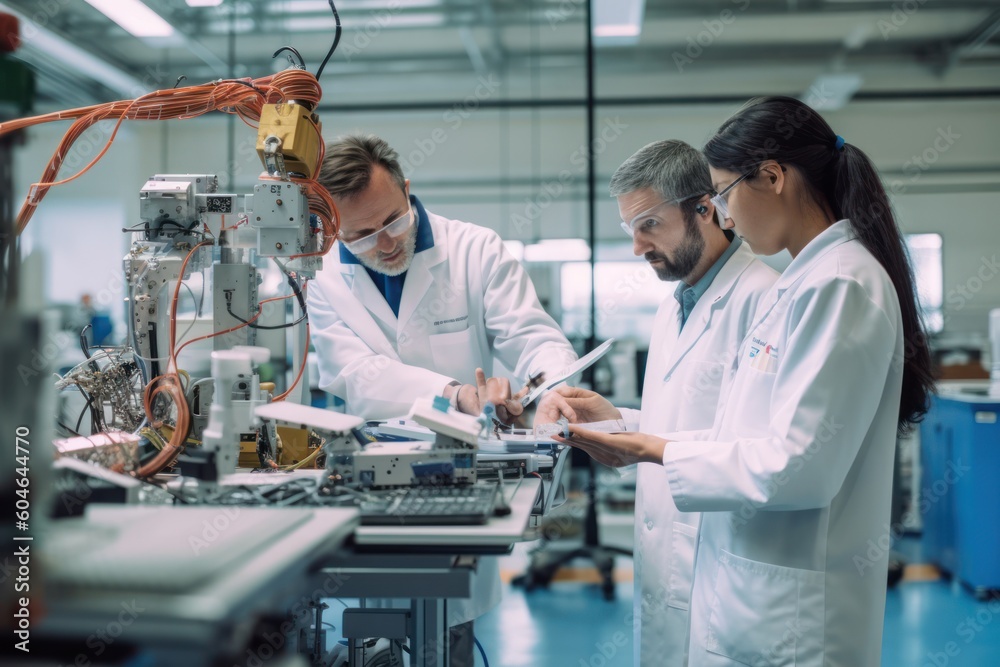 Scientists in a modern lab work with robotics, showcasing innovation in ...