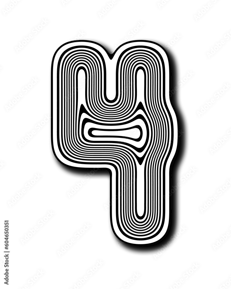 Digit four with design Lines in black and shadow on white background ...