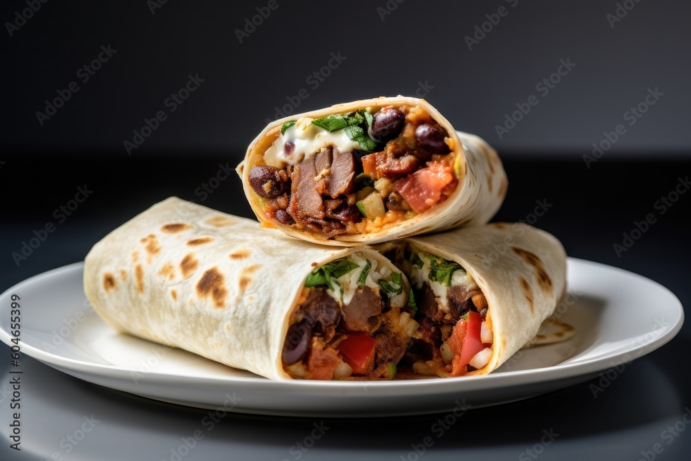 Generative AI Burrito mexico in plate mexican Food Photography Stock ...
