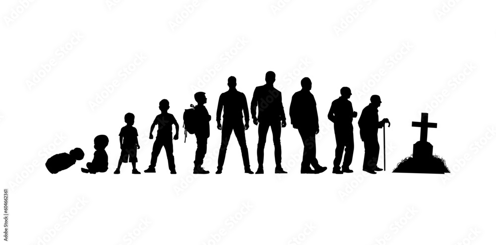 Vector illustration. Silhouette of a growth man. Growing up. Life scale ...