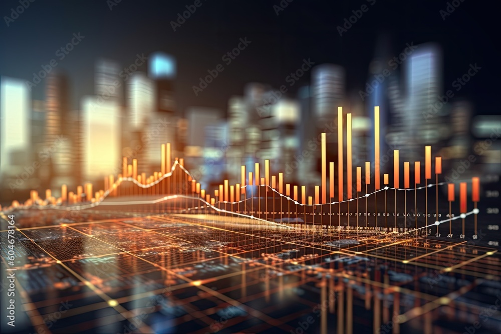 Perspective view of stock market growth, business investing and data ...