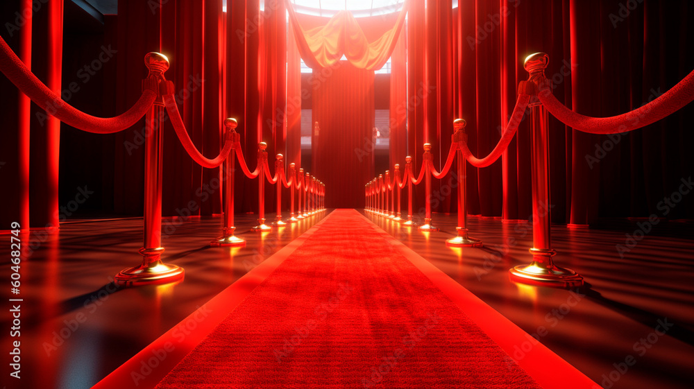 Red Carpet hallway with barriers and red ropes for Cinema and Fashion ...