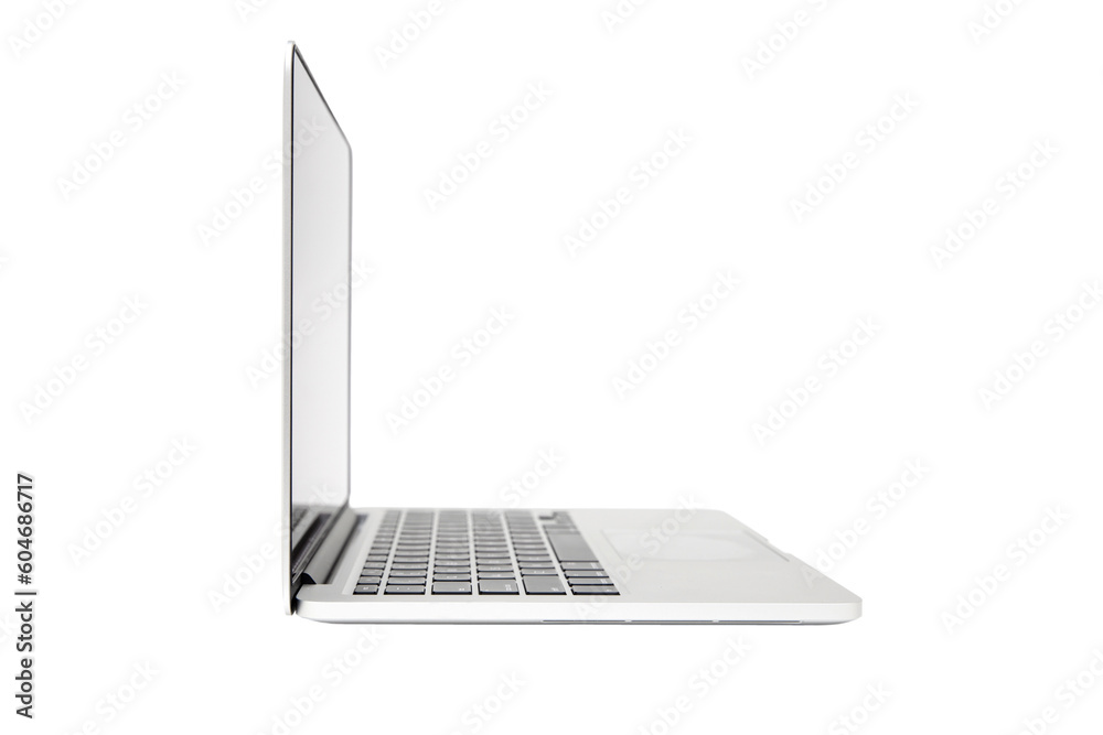 Side view of laptop with blank screen isolated on transparent ...