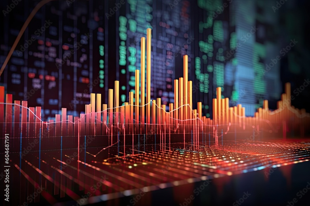 Perspective view of stock market growth, business investing and data ...