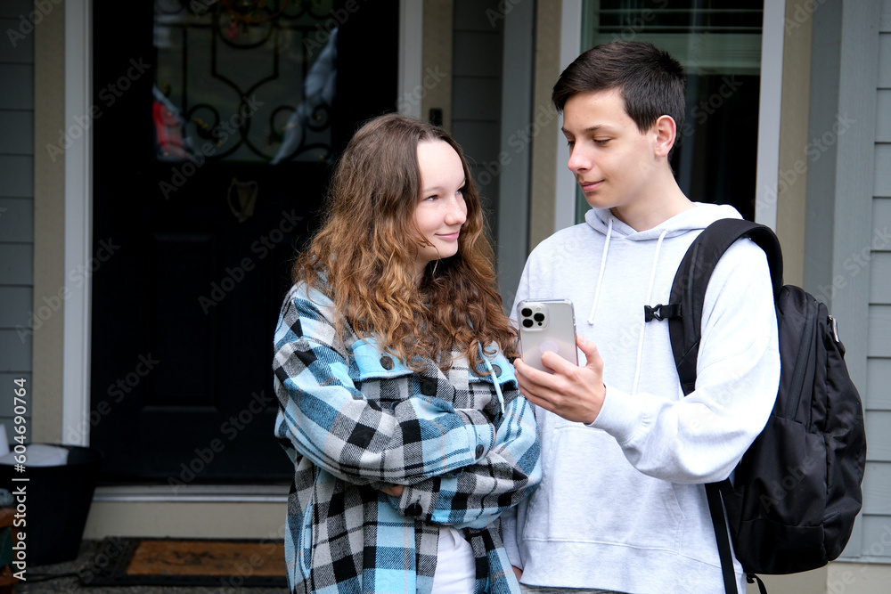 high school students friends high school teenagers see off girl home go ...