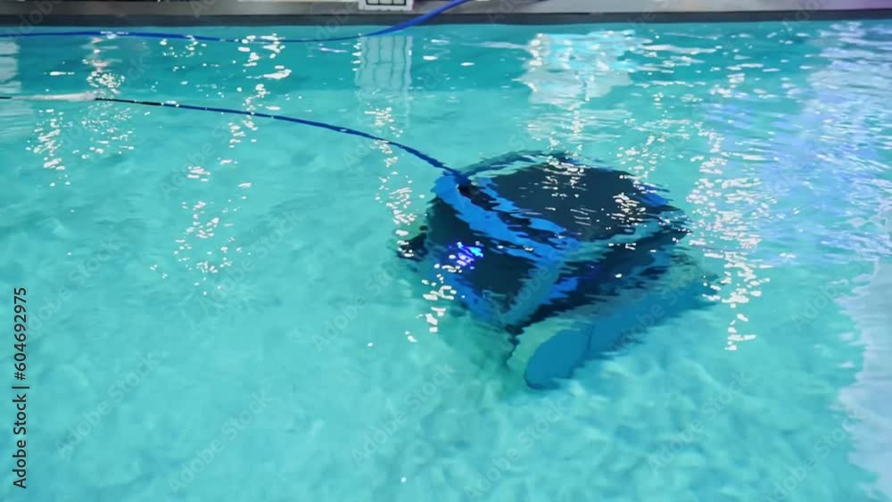 robot pool cleaner. Pool maintenance with automatic robot. Summer pool ...