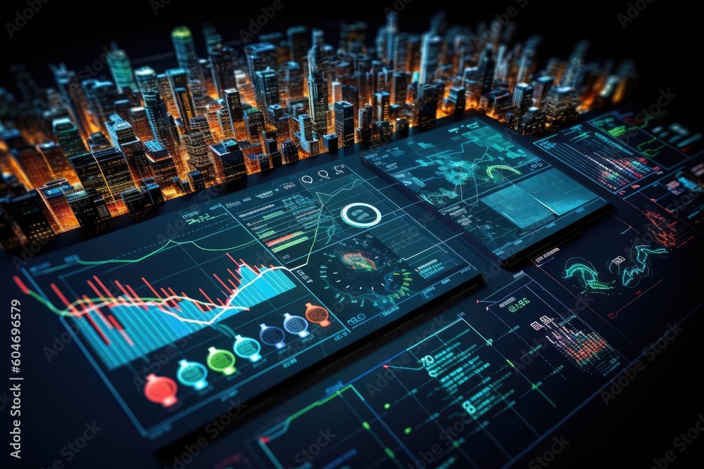 Perspective view of stock market growth, business investing and data ...