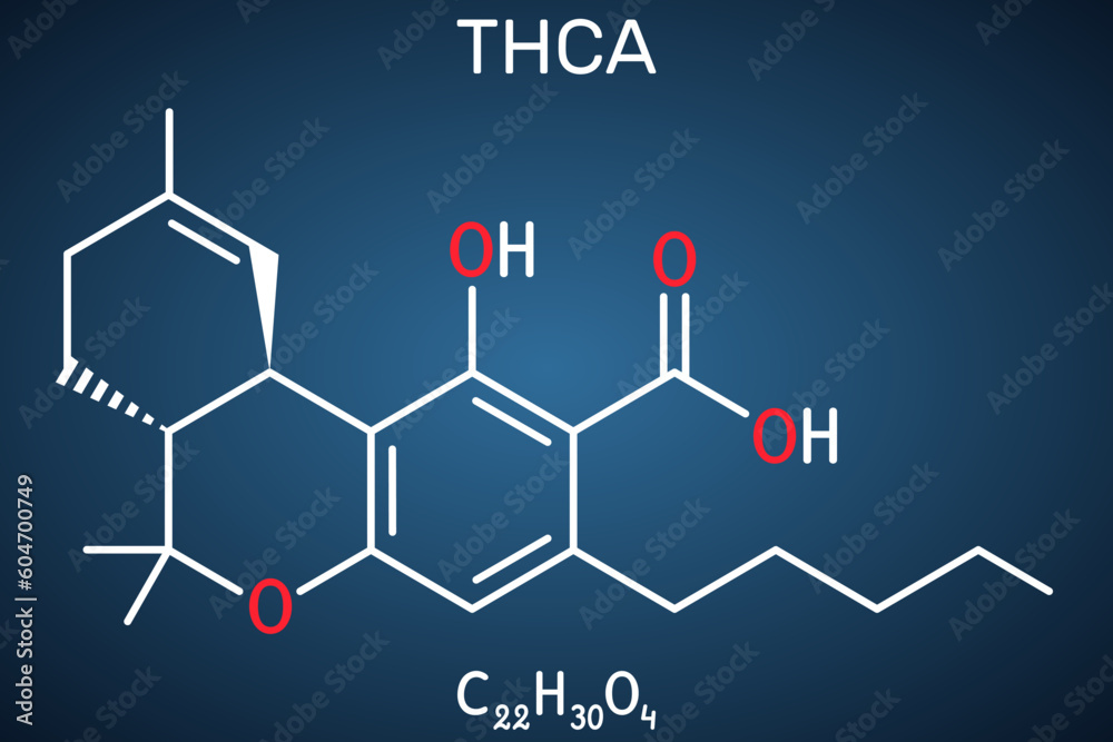 Tetrahydrocannabinolic acid, THCA, tetrahydrocannabinolate molecule ...