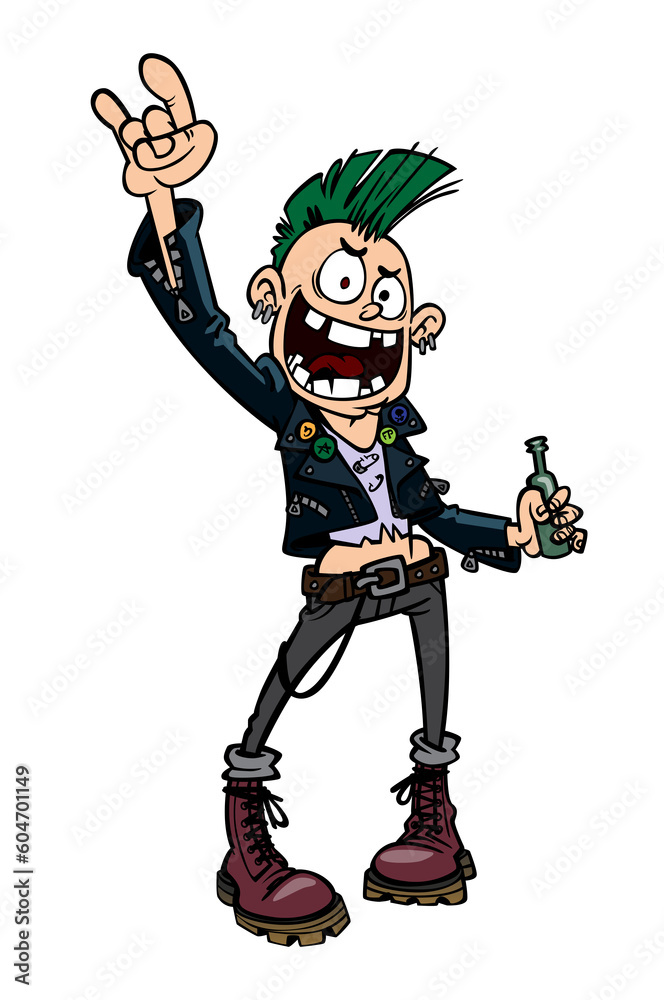 Punk cartoon character man boy funny stock illustration fire ...