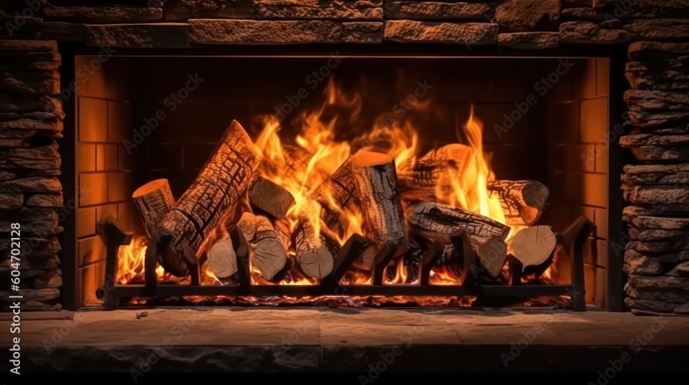Burning tree log close-up as an abstract background. Hot coals of ...
