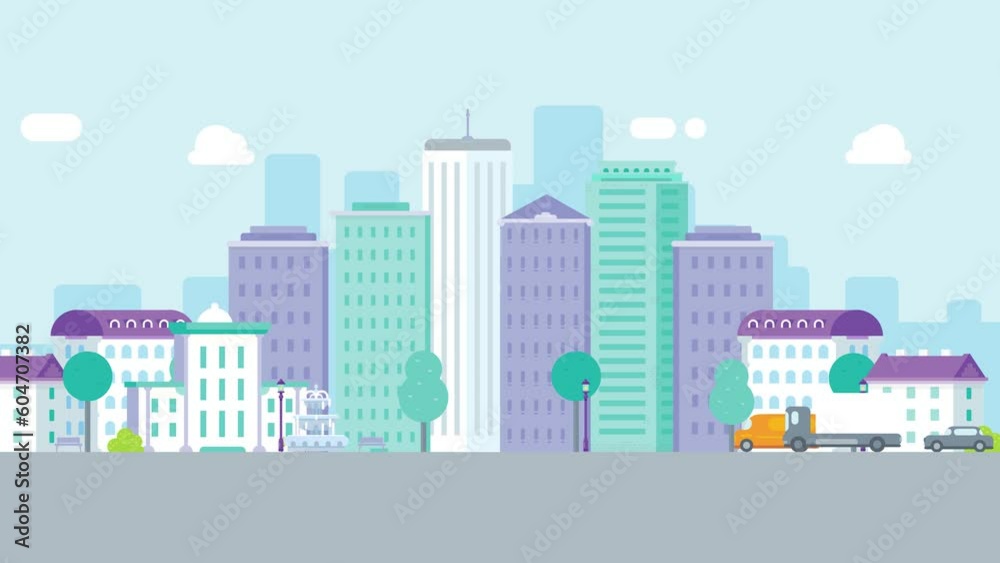 Video „2D Animation explainer video premade in 4K with buildings, sky ...