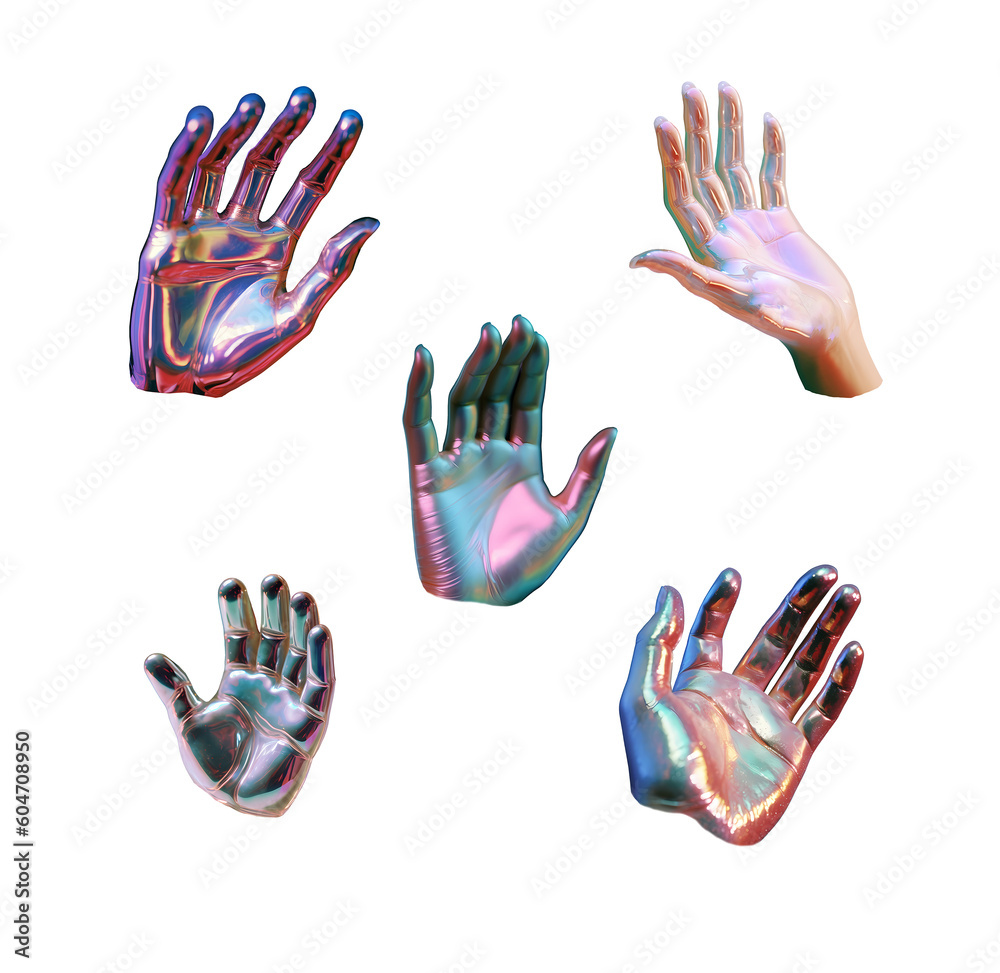 Iridescence 3d holographic Hands isolated on a white background, 3d ...