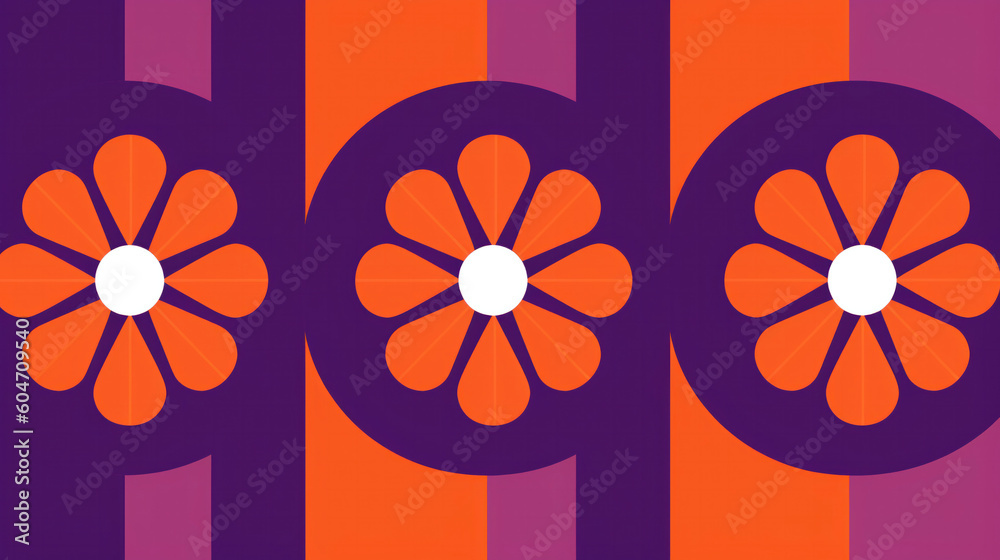 Artwork showcases a purple and orange tiled pattern adorned with ...