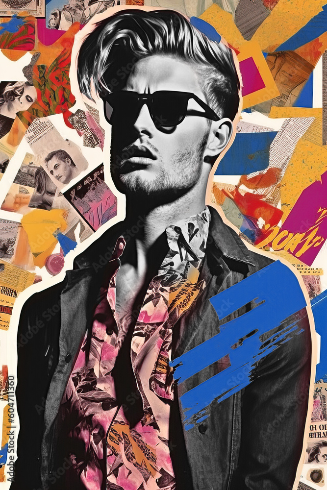 Pop collage Illustration of a handsome male fashion model with ...