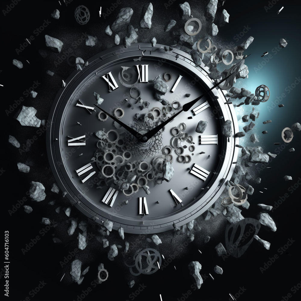 until the end of time , exploding clock concept, Created using generative AI tools. Stock ...