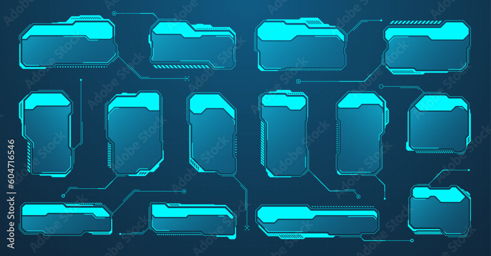 Blue futuristic HUD or UI elements. Sci-fi user interface text boxes ...