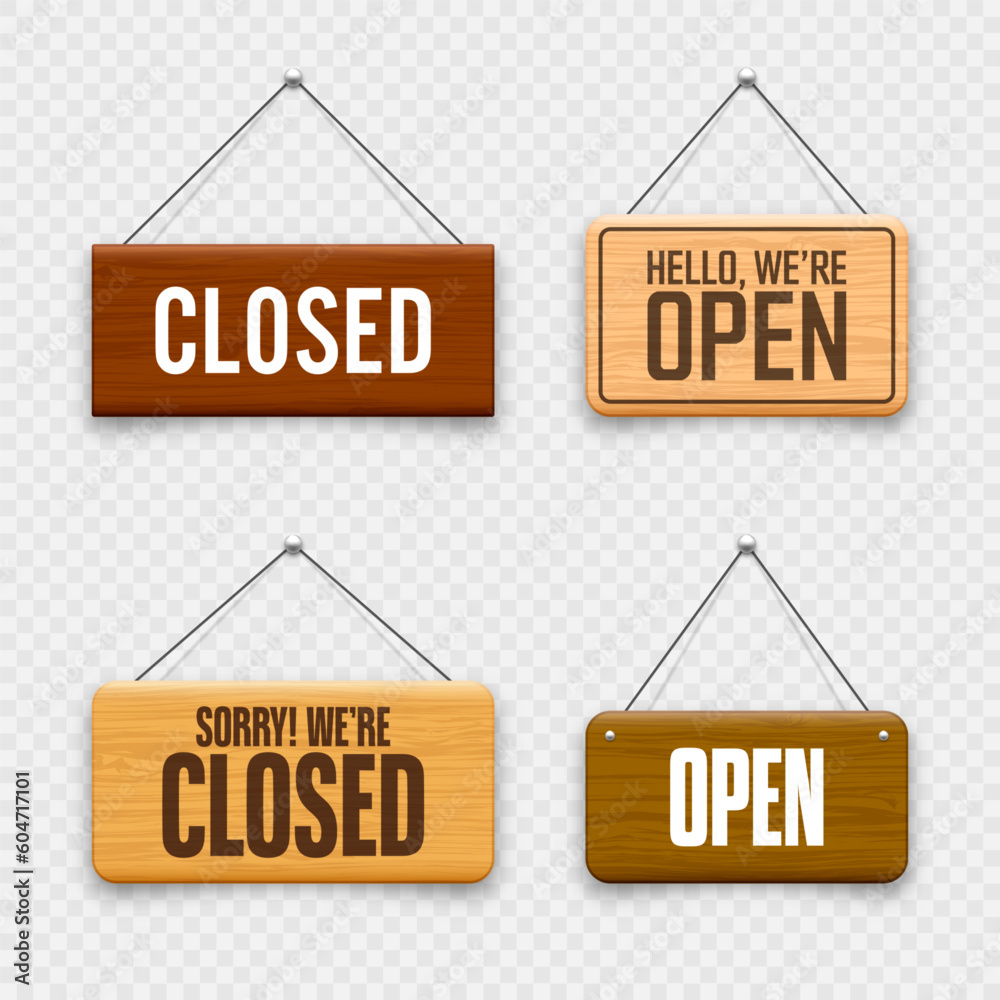 Wooden open or closed hanging signboards. Made of wood door sign for ...