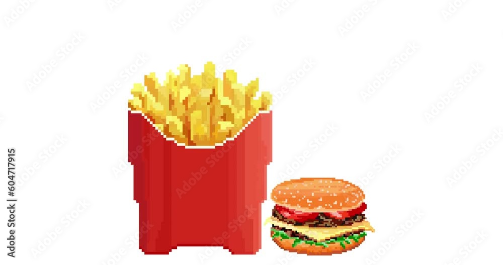 Pixel art french fries, Pixel loop animation, 8 bit video. Pixel food ...