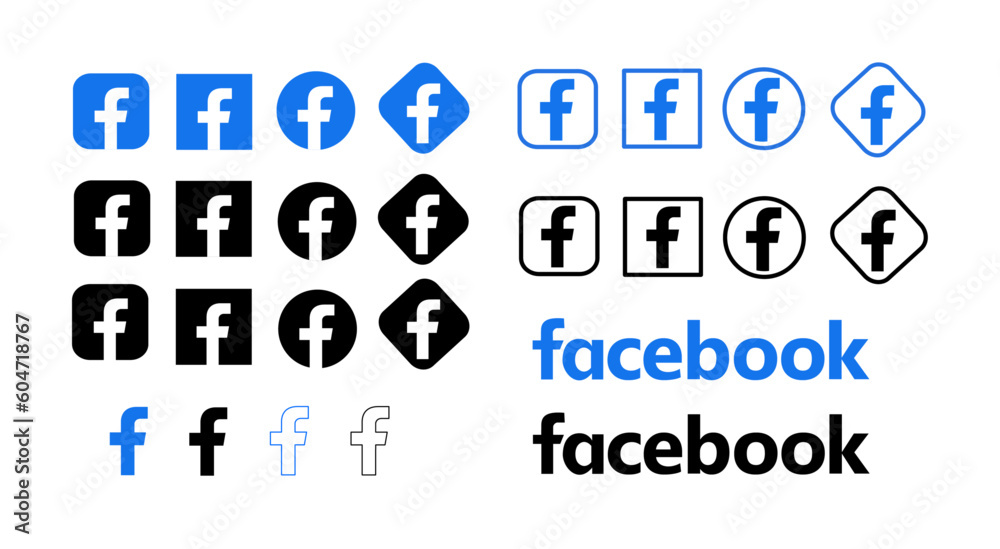 Facebook logo. Social media icon. Realistic Facebook app set. Vector ...