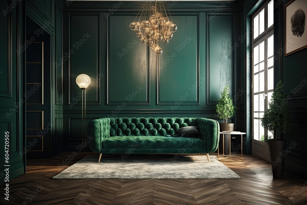 Interior of an emerald room, a replica of an emerald room, an empty ...