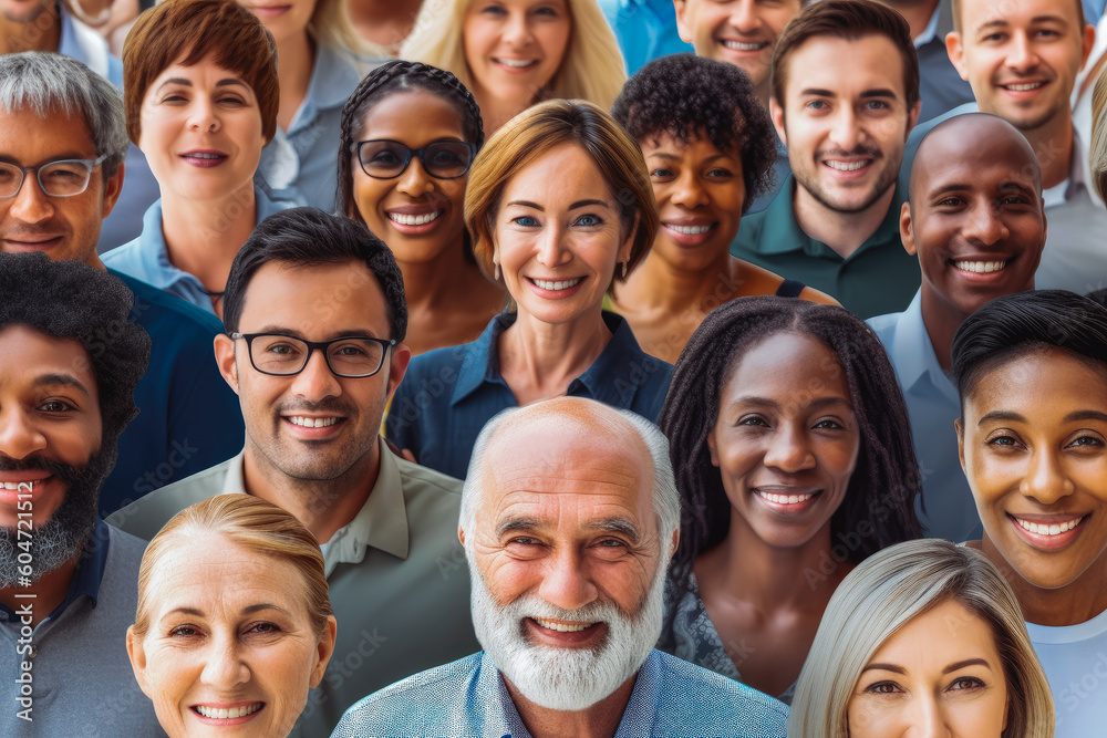 Multi ethnic people of different ages looking at camera. Crowd of ...