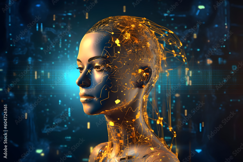 Machine learning reaction and ai artificial intelligence.Chat bot software network.big data and ...