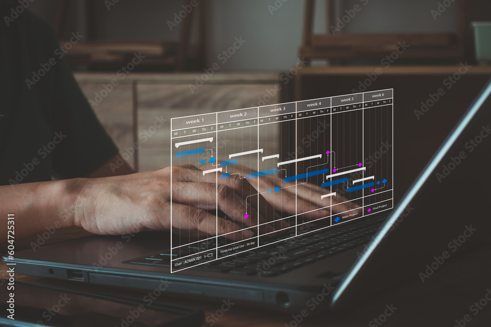 Project management concept with gantt chart, business schedule on ...