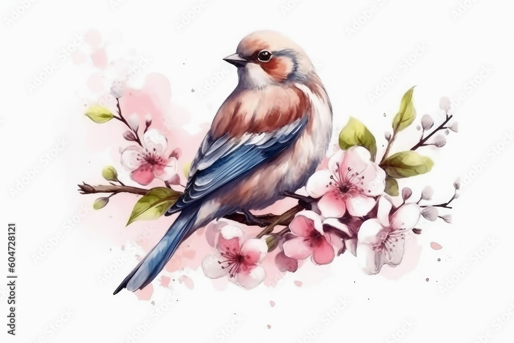 Watercolor linnet on a white background created with generative AI ...