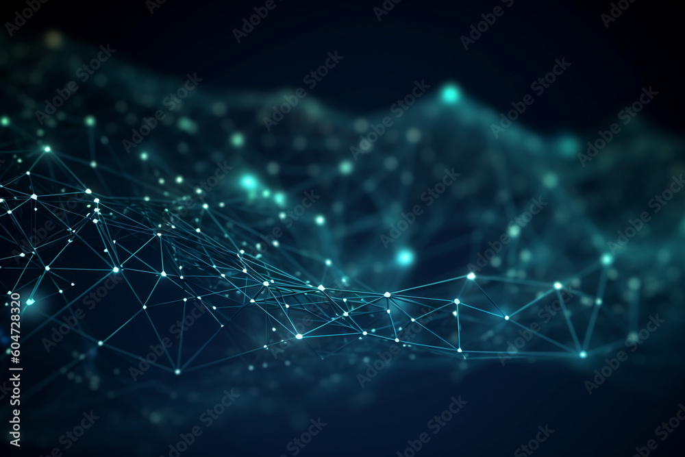 Abstract blue digital technology background of dots and lines. Concept for neural network ...