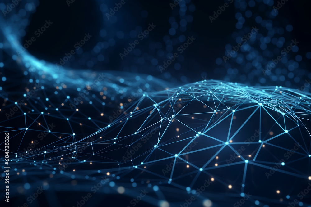 Abstract blue digital technology background of dots and lines. Concept for neural network ...