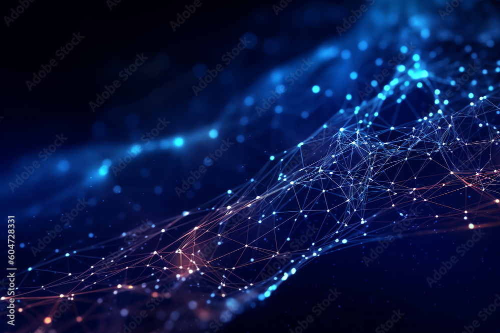 Abstract blue digital technology background of dots and lines. Concept for neural network ...