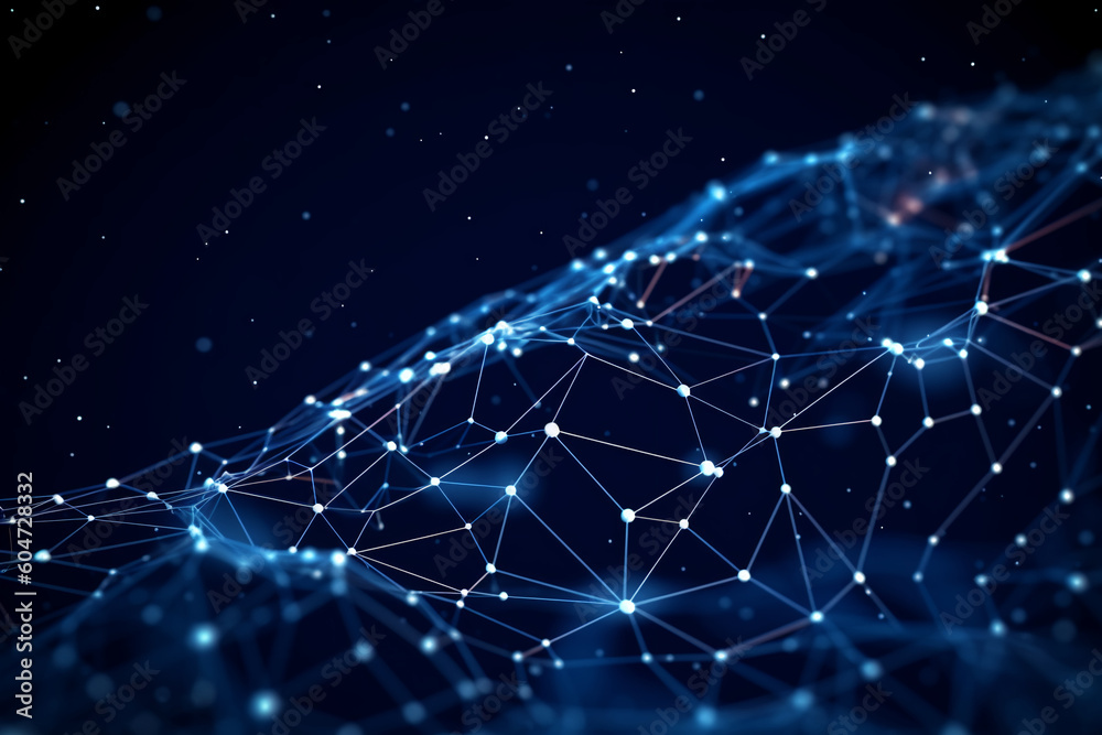 Abstract blue digital technology background of dots and lines. Concept for neural network ...