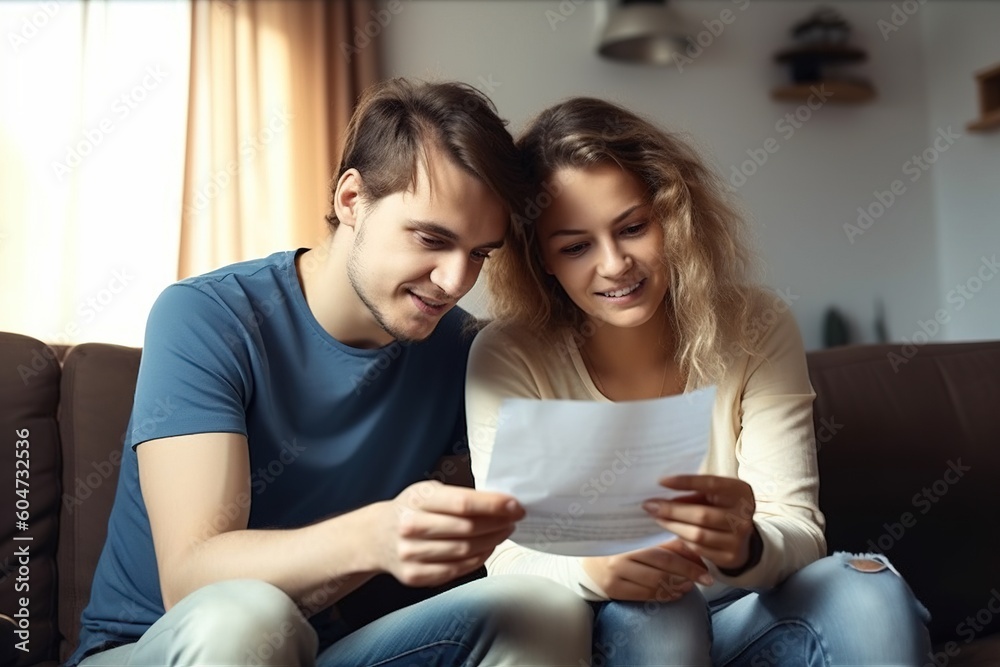 A young couple start to live together, they look at the first bill of ...