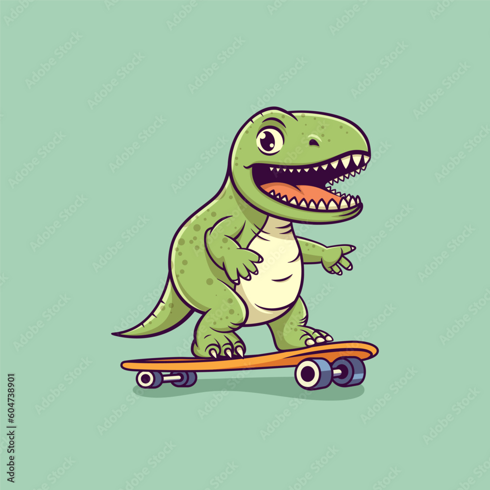 Vector Happy and Smiling Dinosaur. Cartoon Green Dinosaur Tyrannosaurus ...