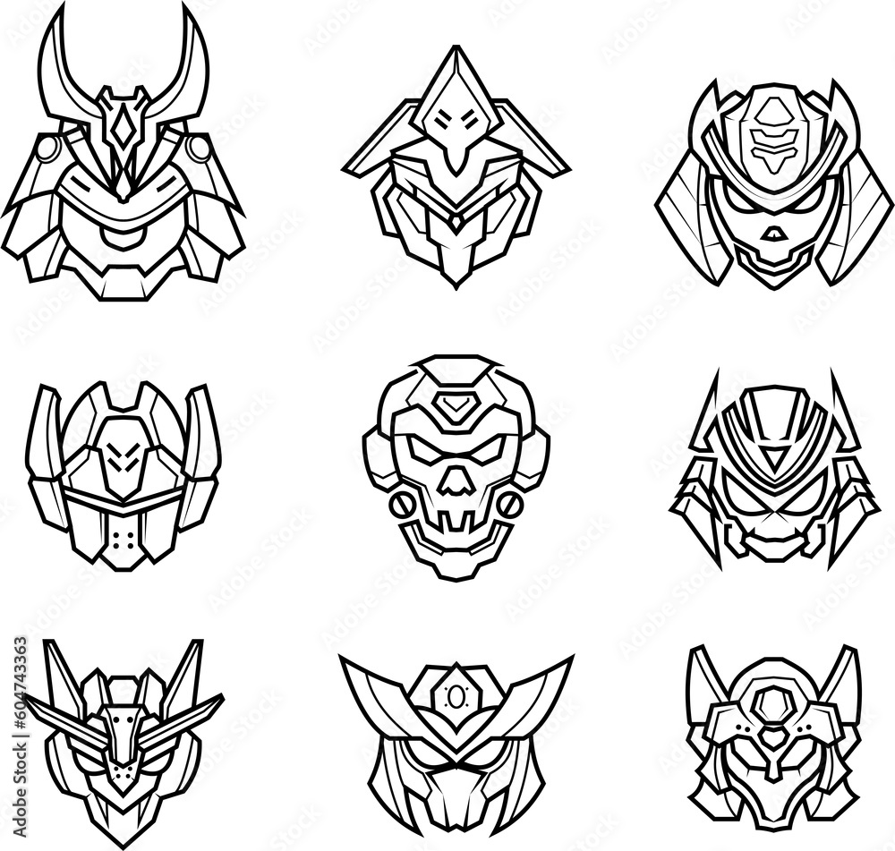 mecha logo icon vector line art outline monoline illustration ...